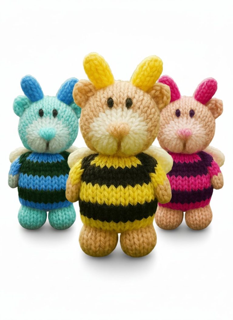 Knibbles Bee Bear Knitting Pattern (UK & US Terms) – Knitting by Post